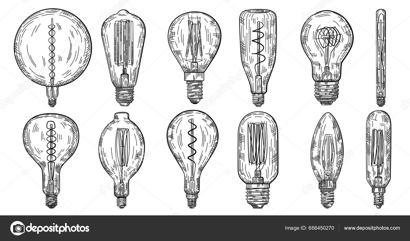 Set Hand Drawn Light Bulb Vintage Engraved Style Electric Lamp Stock ...