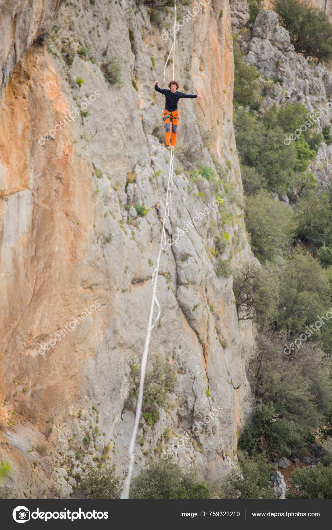 Tightrope Walker Walks Cable Stretched Canyon — Stock Photo © vetal1983 ...