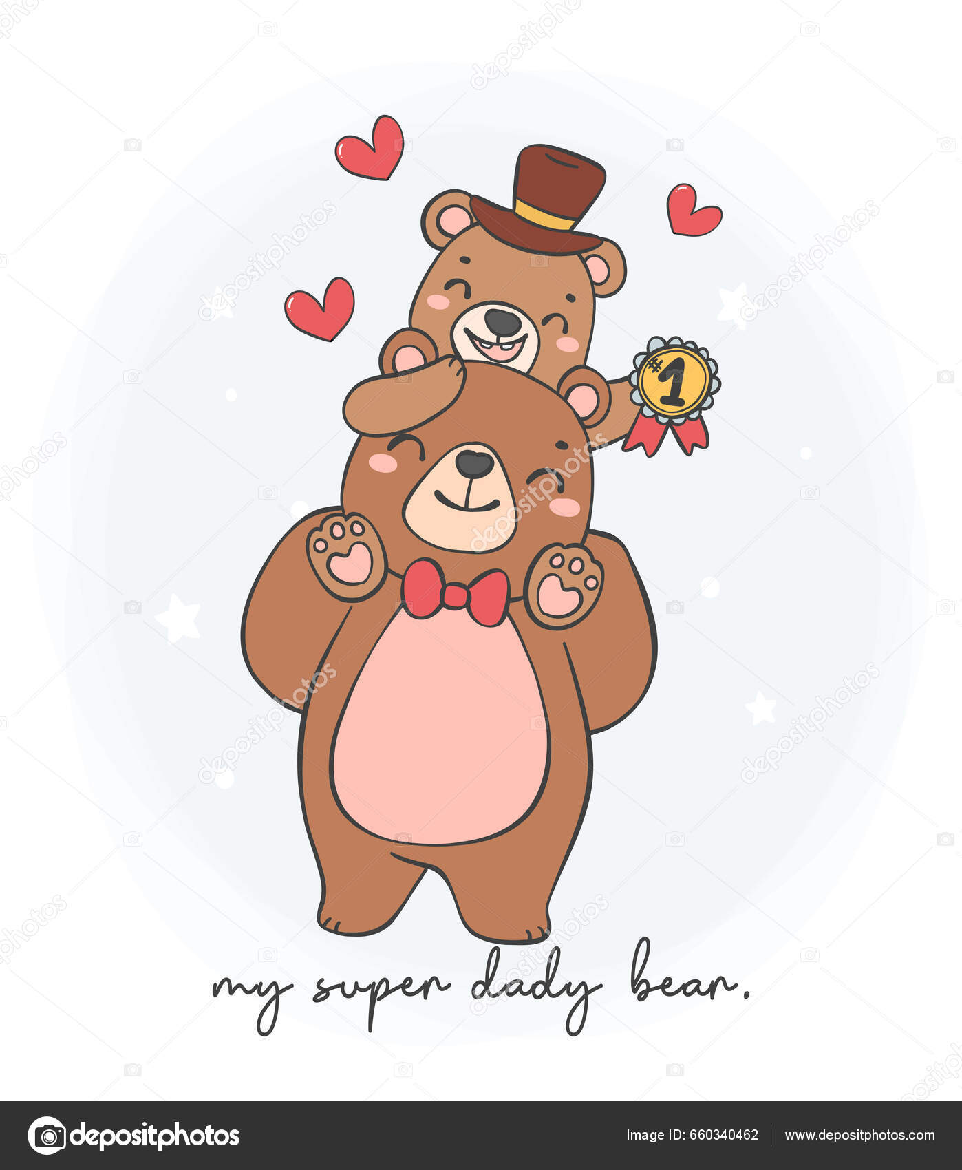 Cute Happy Father's Day Baby Bear Daddy Bear Shoulder Super Stock ...