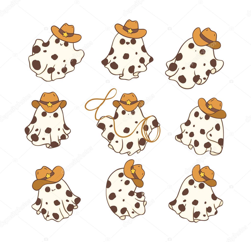 colección de Halloween vaquero fantasma lindo kawaii dibujos animados ...