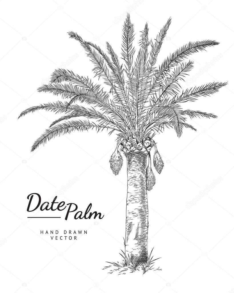 Palmera datilera, ilustración vectorial dibujada a mano en estilo ...
