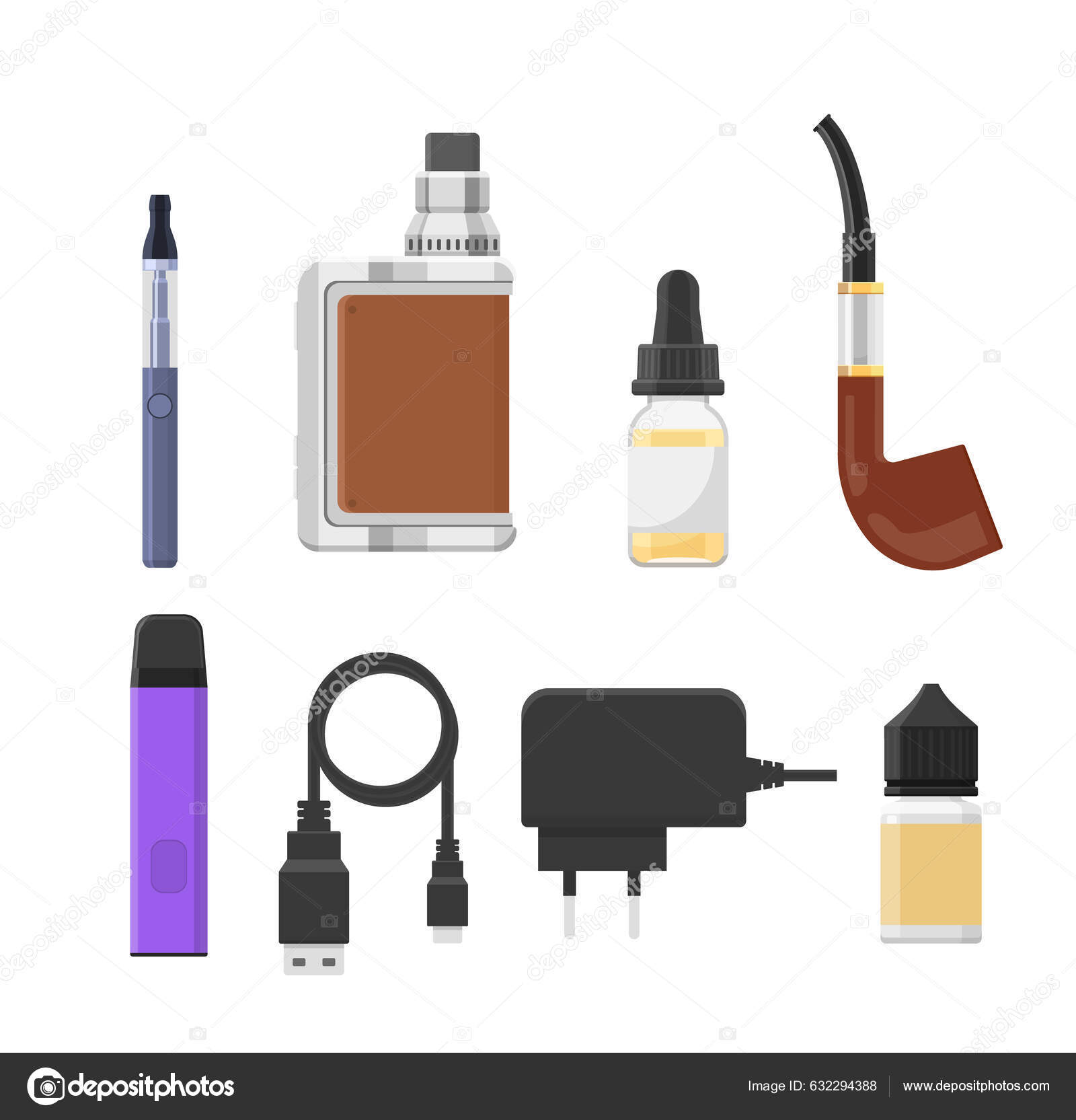Vaping Accessories Equipment Set Flat Vector Illustration Isolated ...