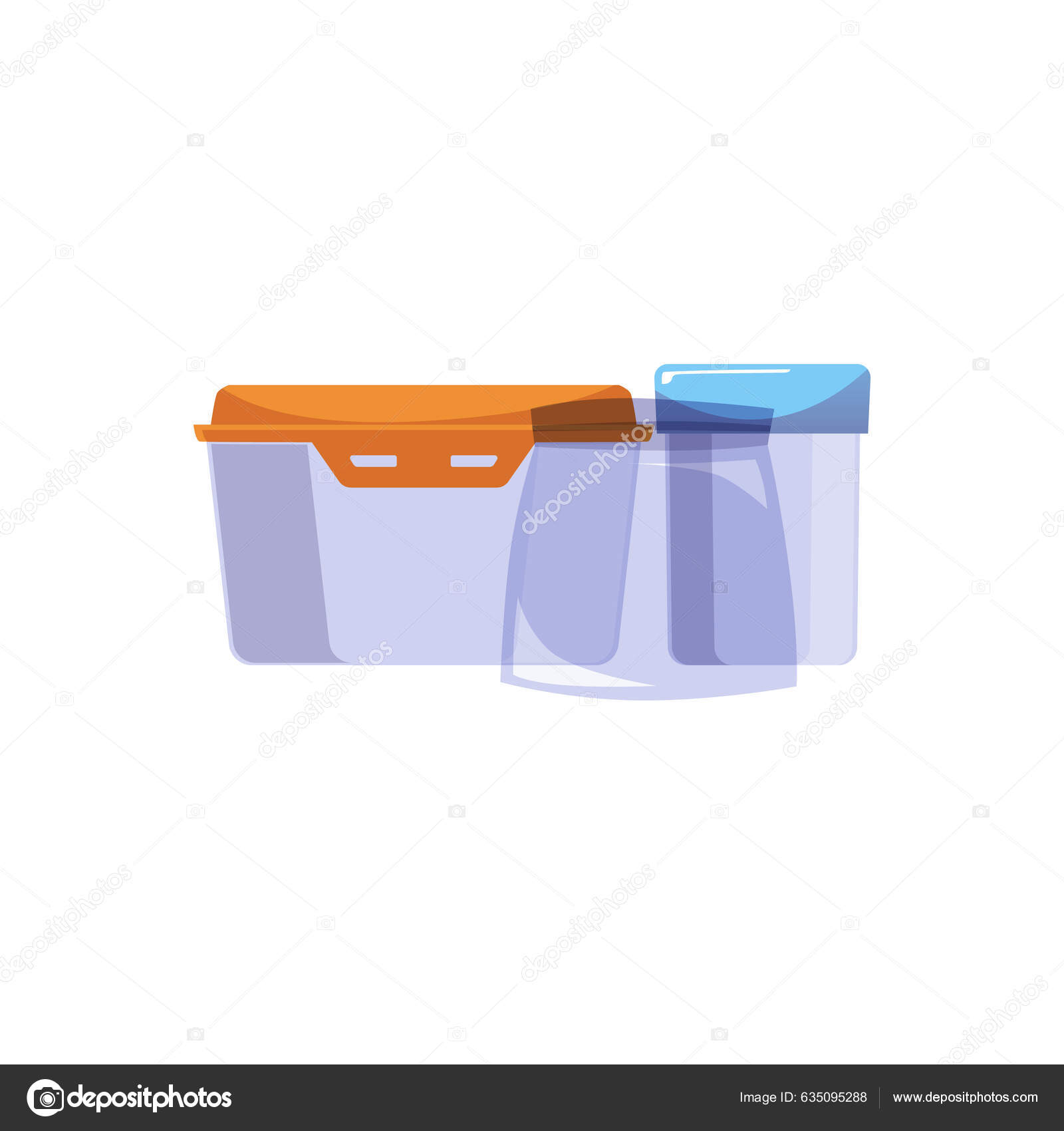 Food Containers Stack Plastic Lunch Boxes Lids Flat Vector Illustration ...