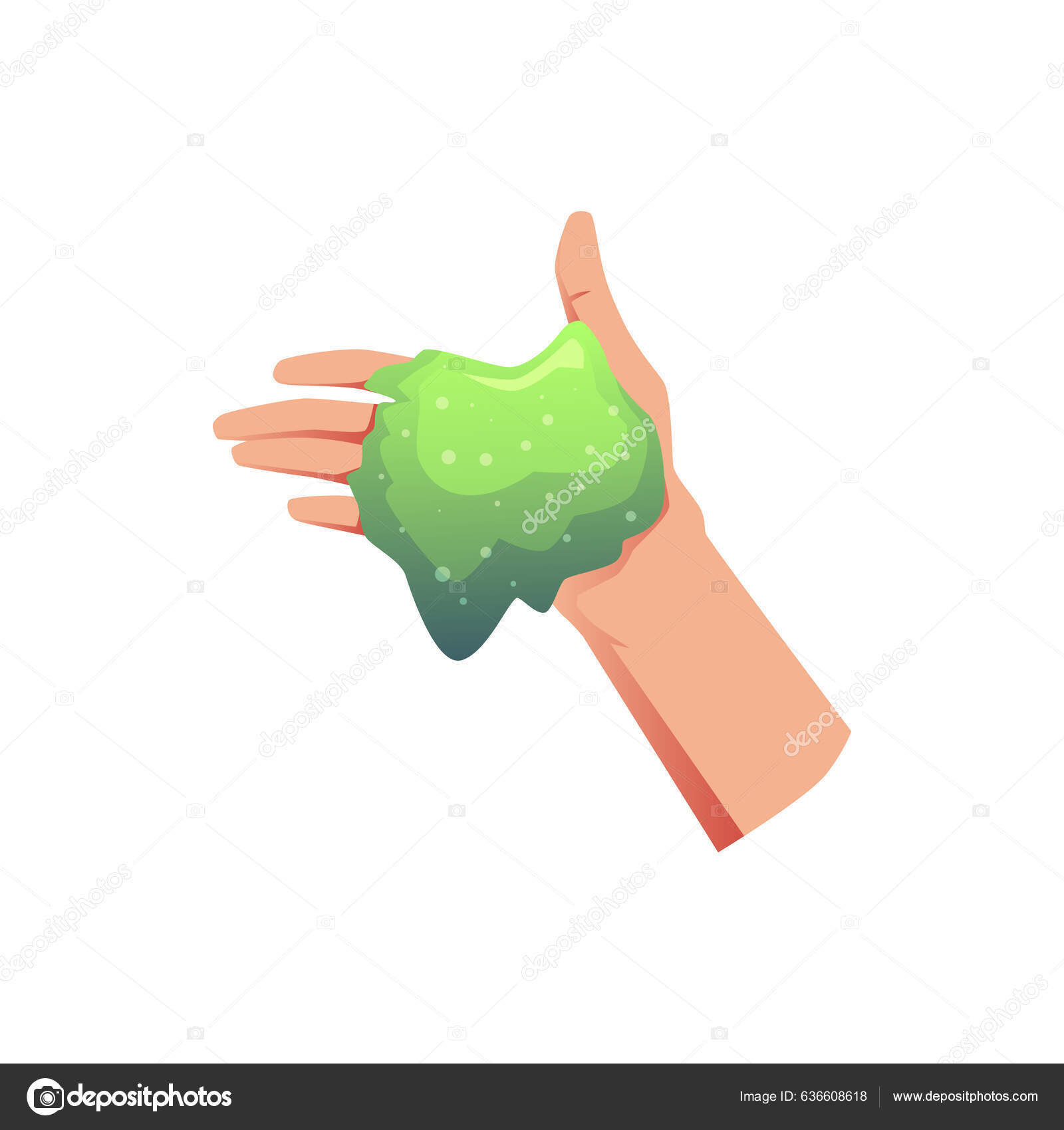 Hand Holding Neon Green Slime Toy Flat Vector Illustration Isolated ...