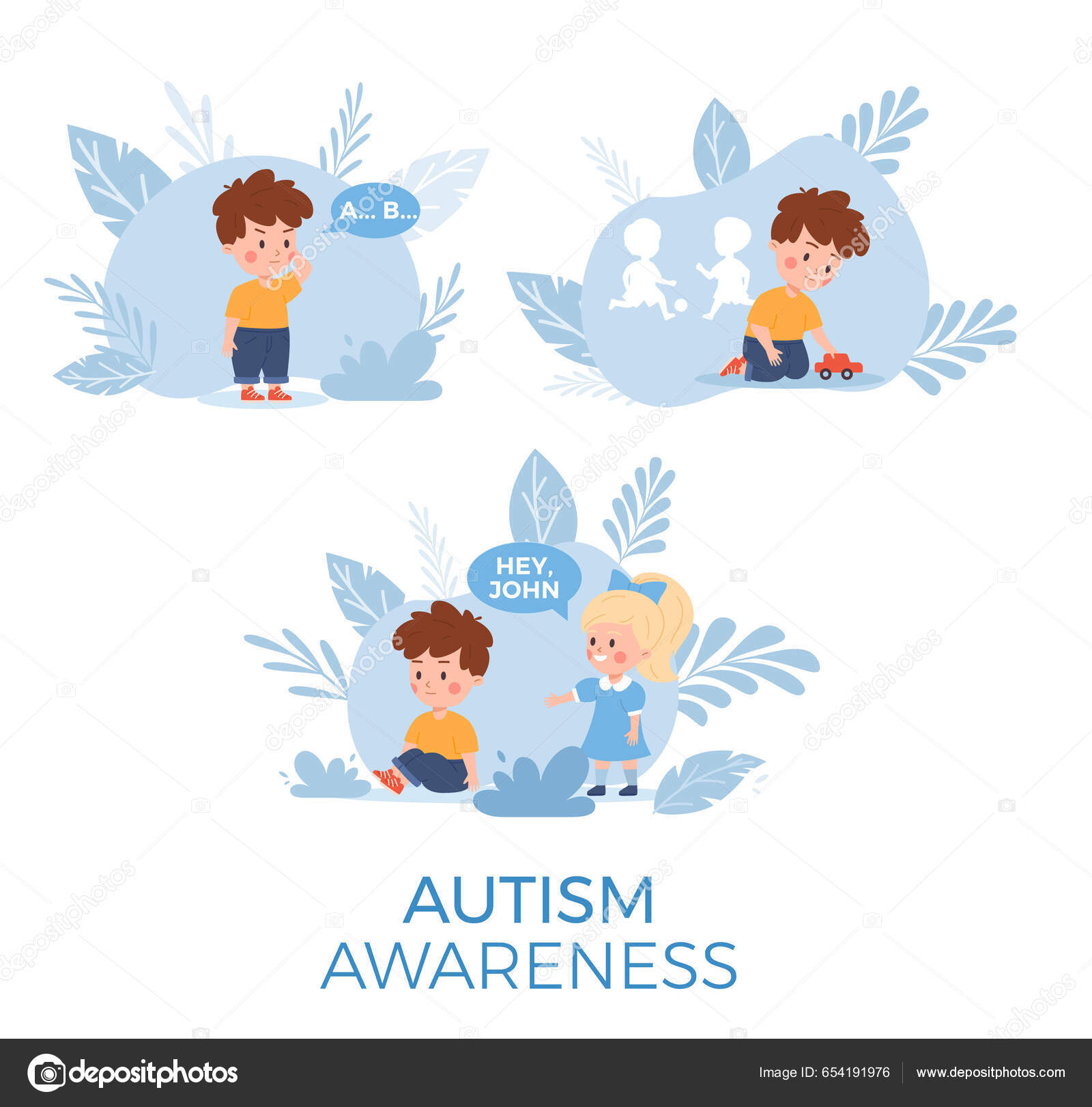Autism Awareness Concept Boy Symptoms Autism Spectrum Disorder Flat Vector Stock Vector by ...