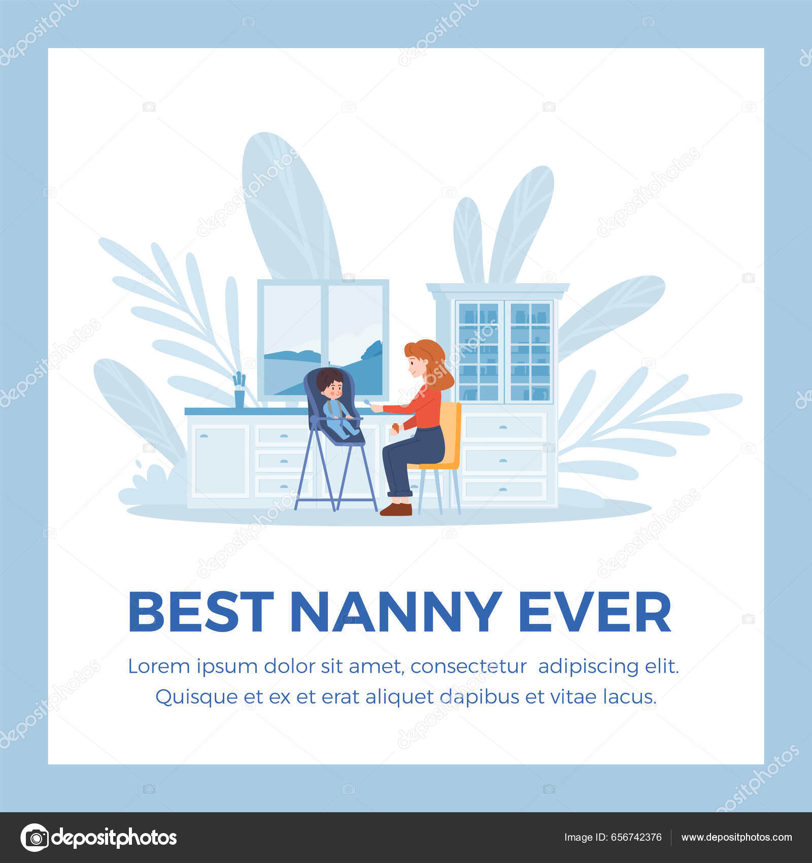 Best Nanny Banner Card Template Woman Feeding Child Flat Cartoon Stock ...