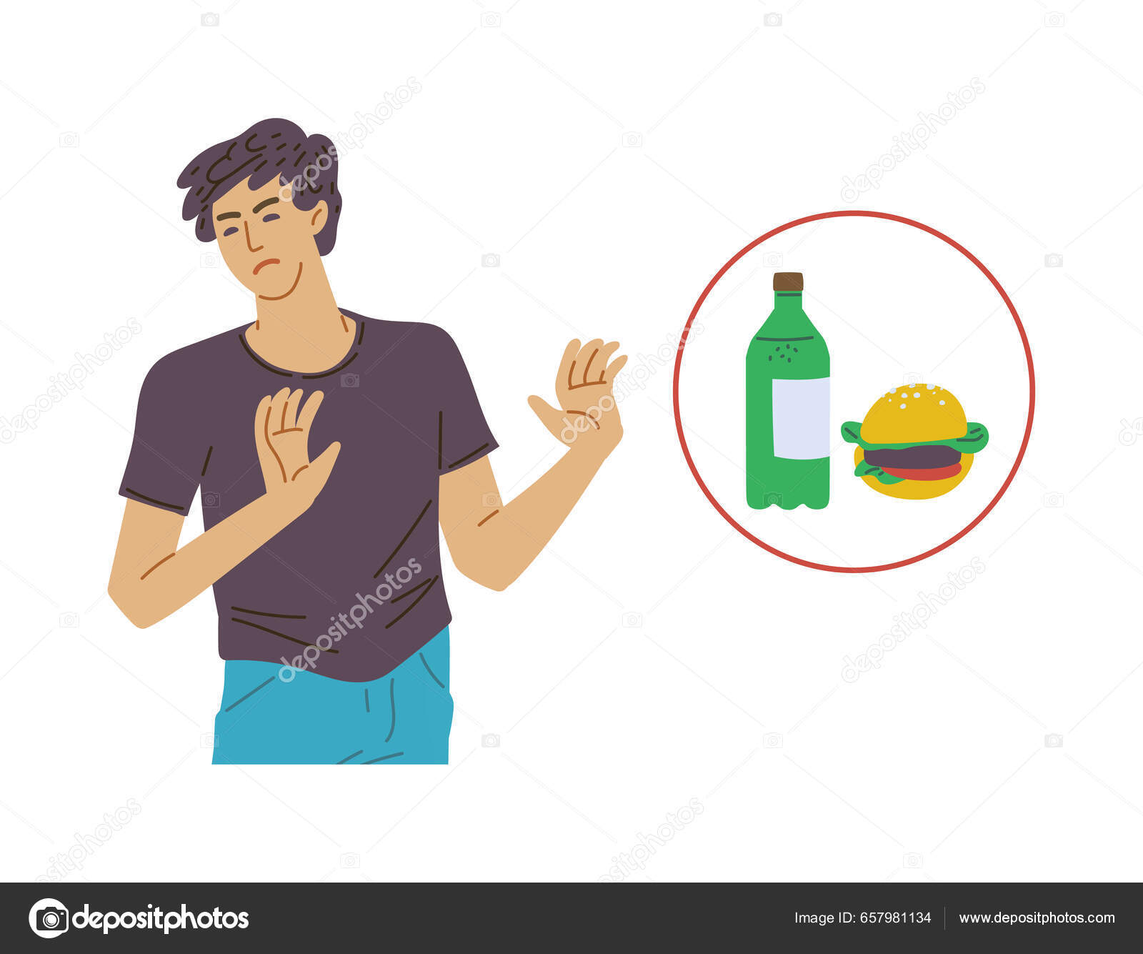 Mann Sagt Nein Und Lehnt Ungesundes Fast Food Flache ...