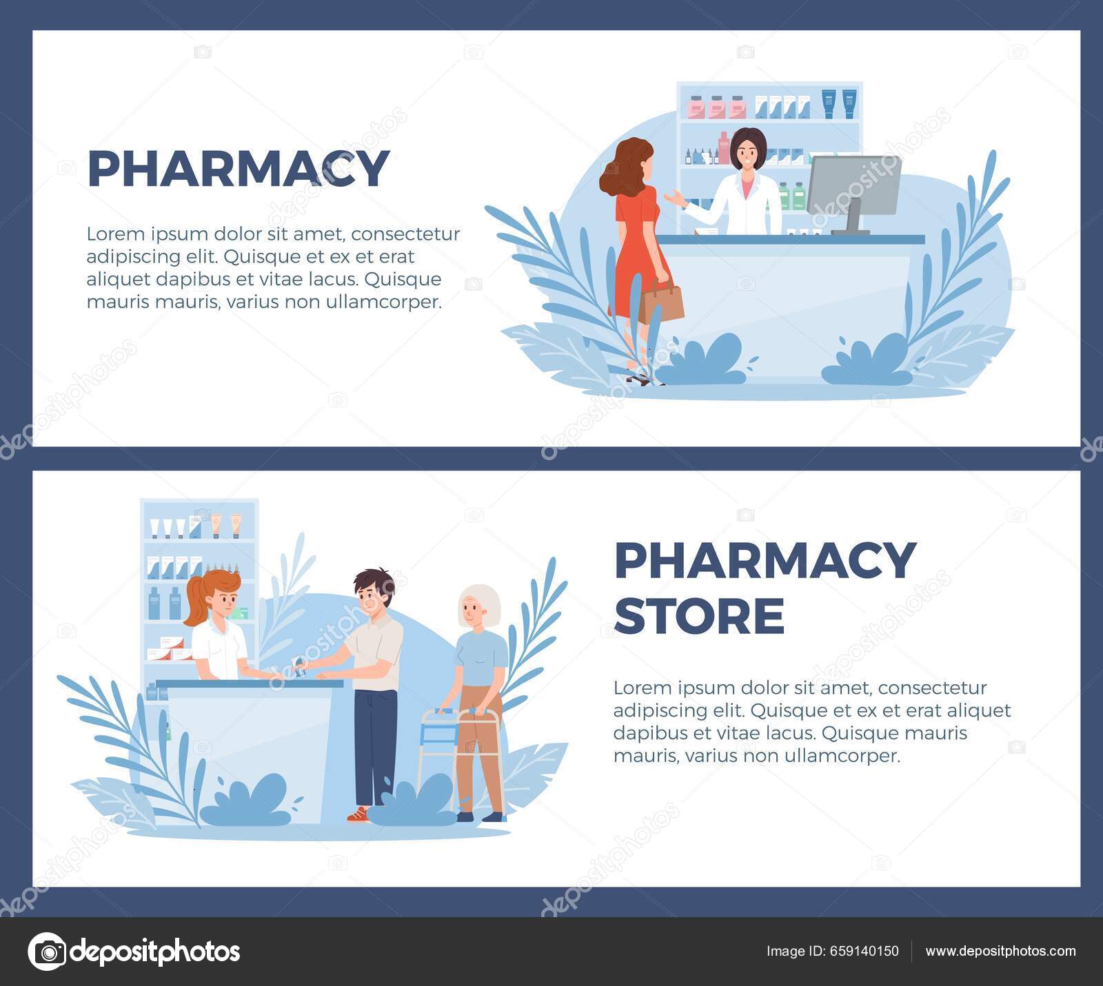 Set Website Banner Templates Pharmacy Store Flat Style Vector ...