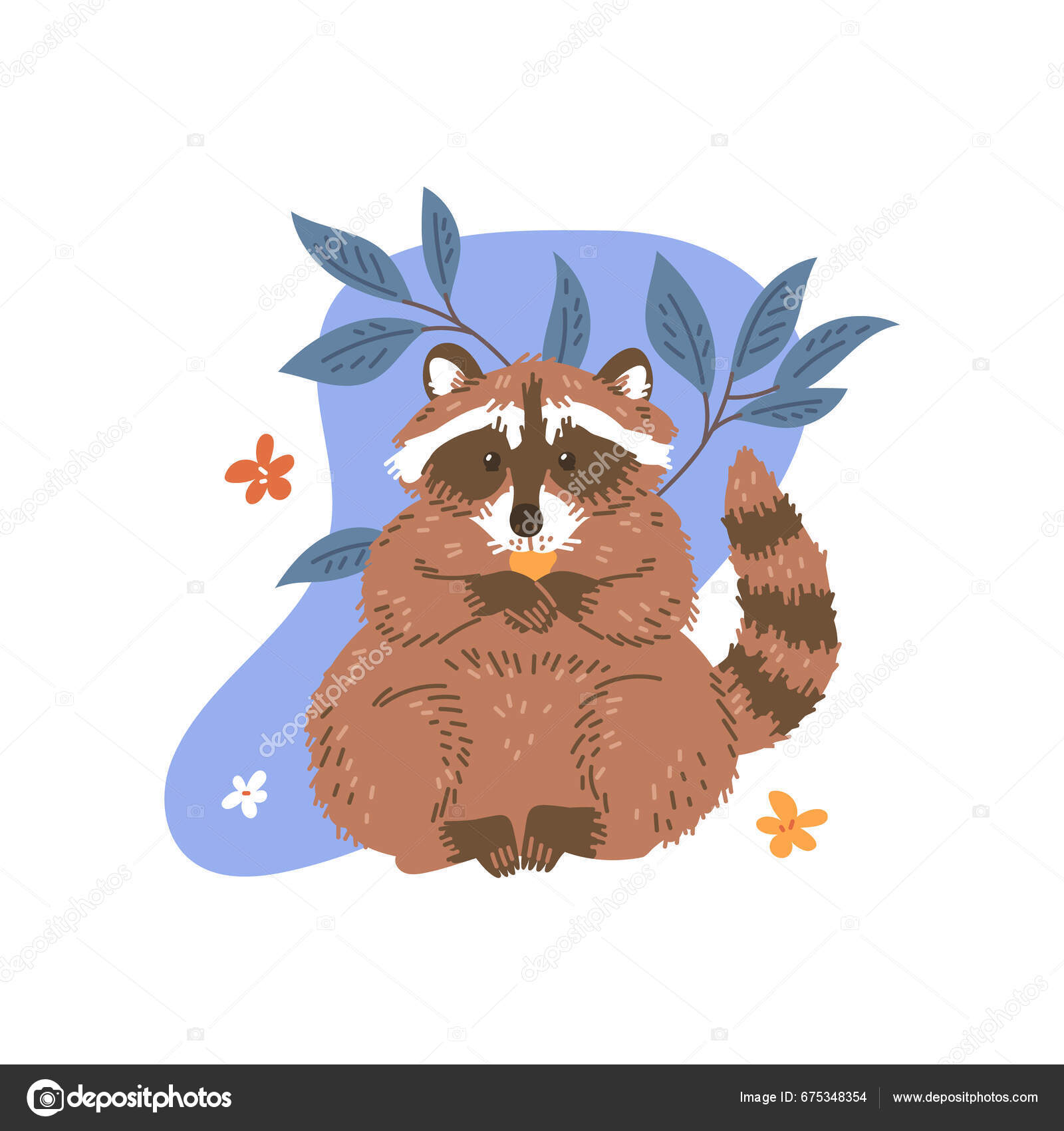Cute Funny Raccoon Flat Style Vector Illustration Isolated White ...