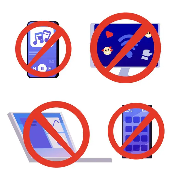 Conjunto de iconos vectoriales de Digital Detox Concept. Señal de alto ...