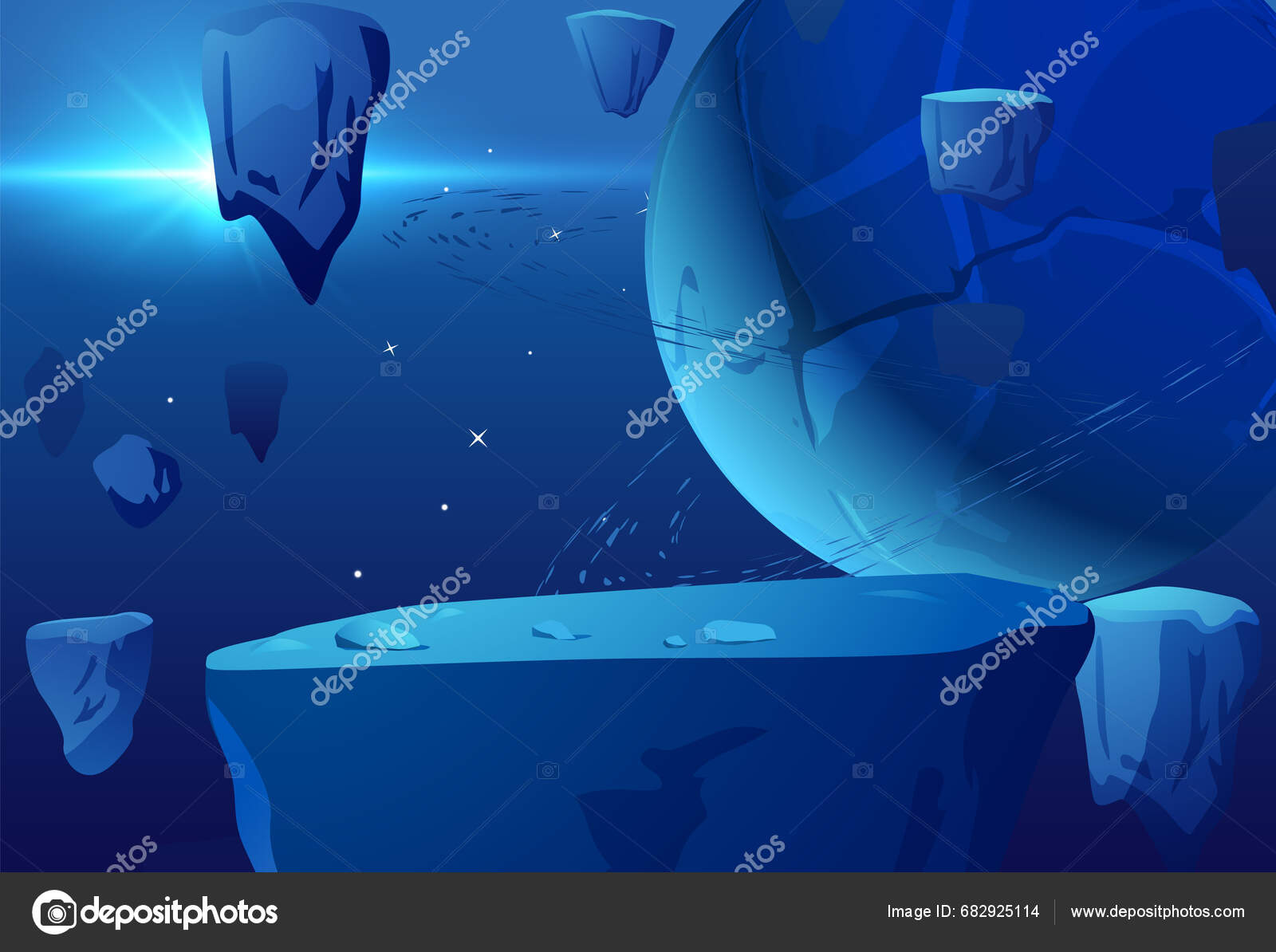 Space Landscape Rocks Stones Planet Flat Cartoon Style Cosmic ...