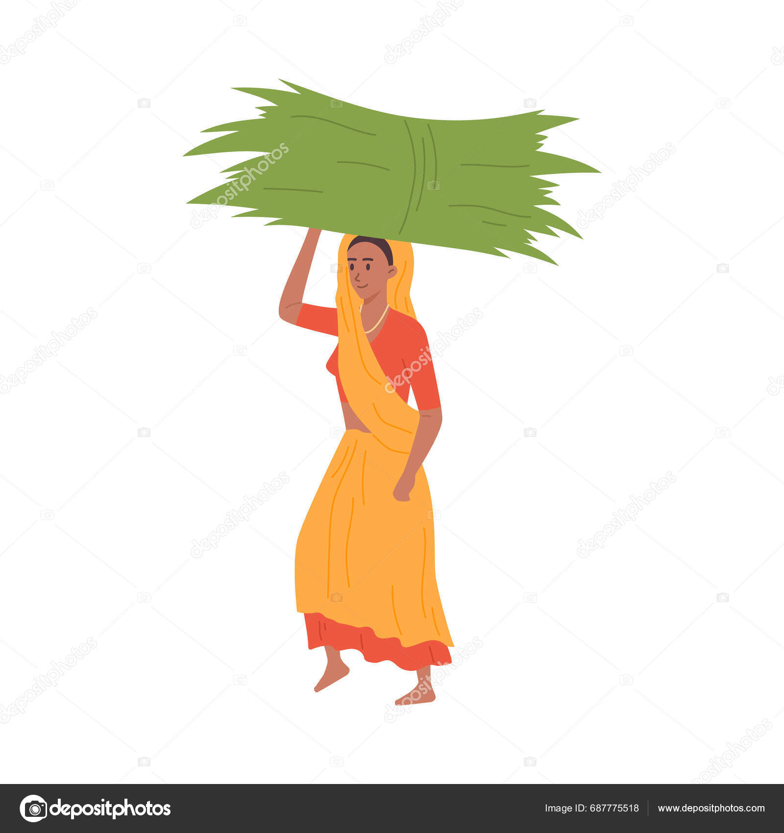Indian Rural Woman Agricultural Worker Farmer Haystack Head ...