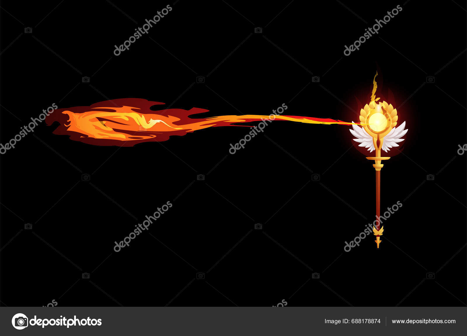 Magic Staff Fire Effect Decorated Wings Glowing Wizard Wand Sorcerer ...
