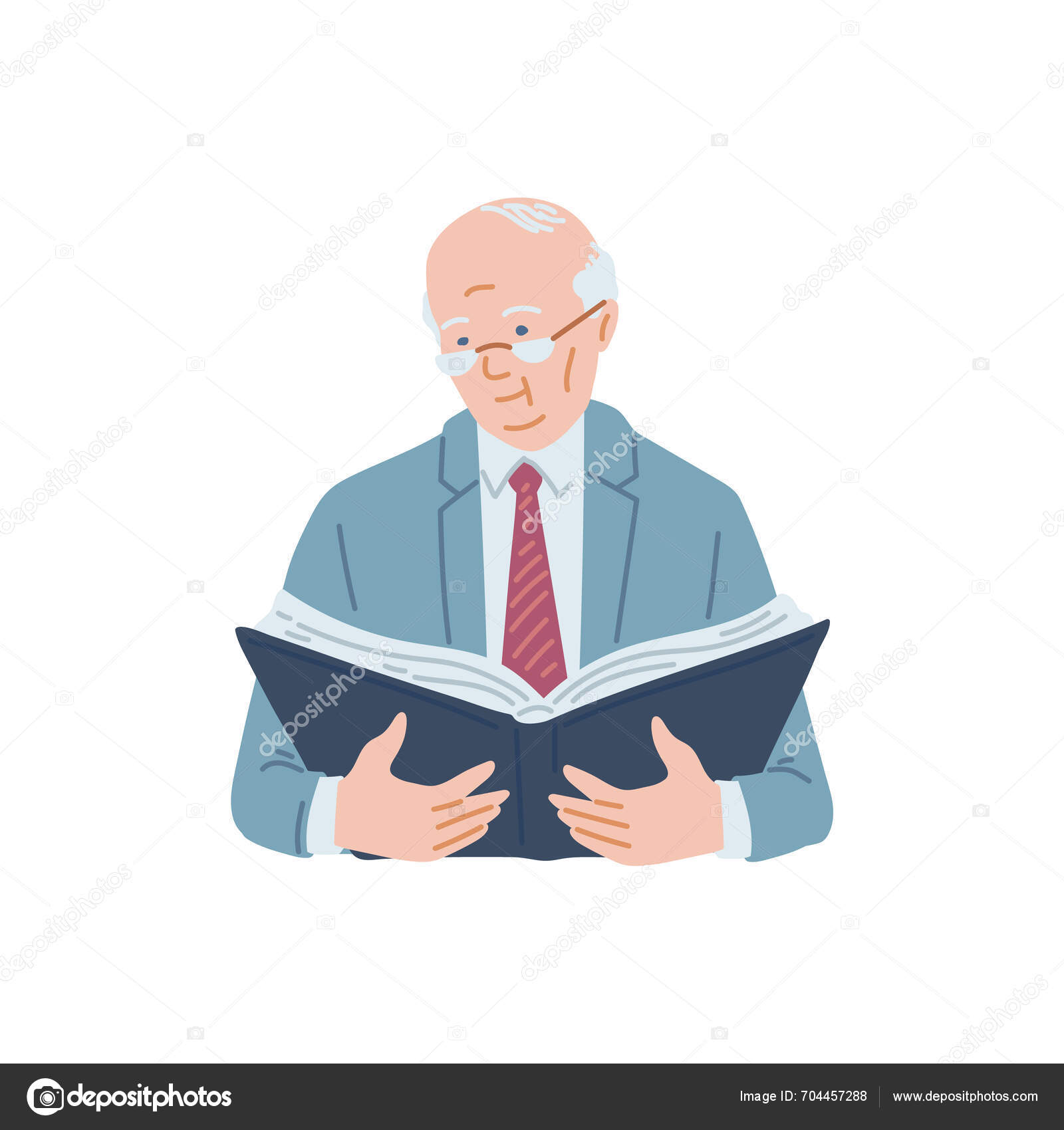 Elderly Man Holding Book Reading Flat Vector Illustration Isolated ...