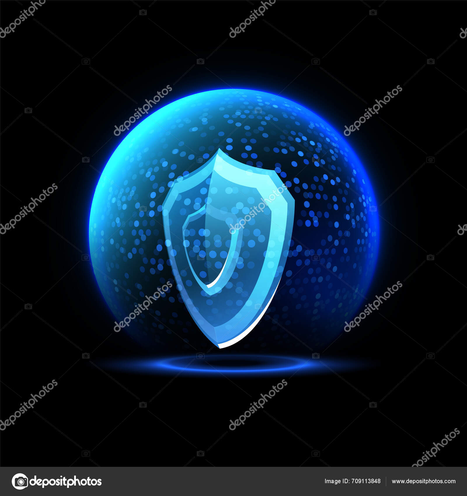 Technological Safety Shield Vector Illustration Shimmering Blue ...