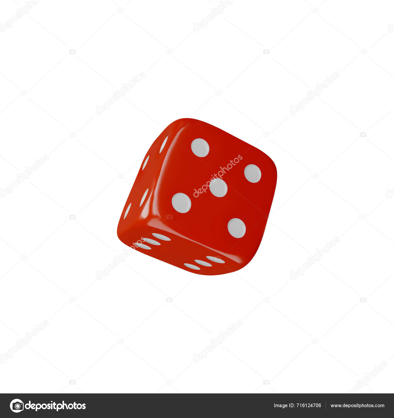 Solo Dado Rojo Con Pepitas Blancas Capturado Mitad Tirada Representa ...