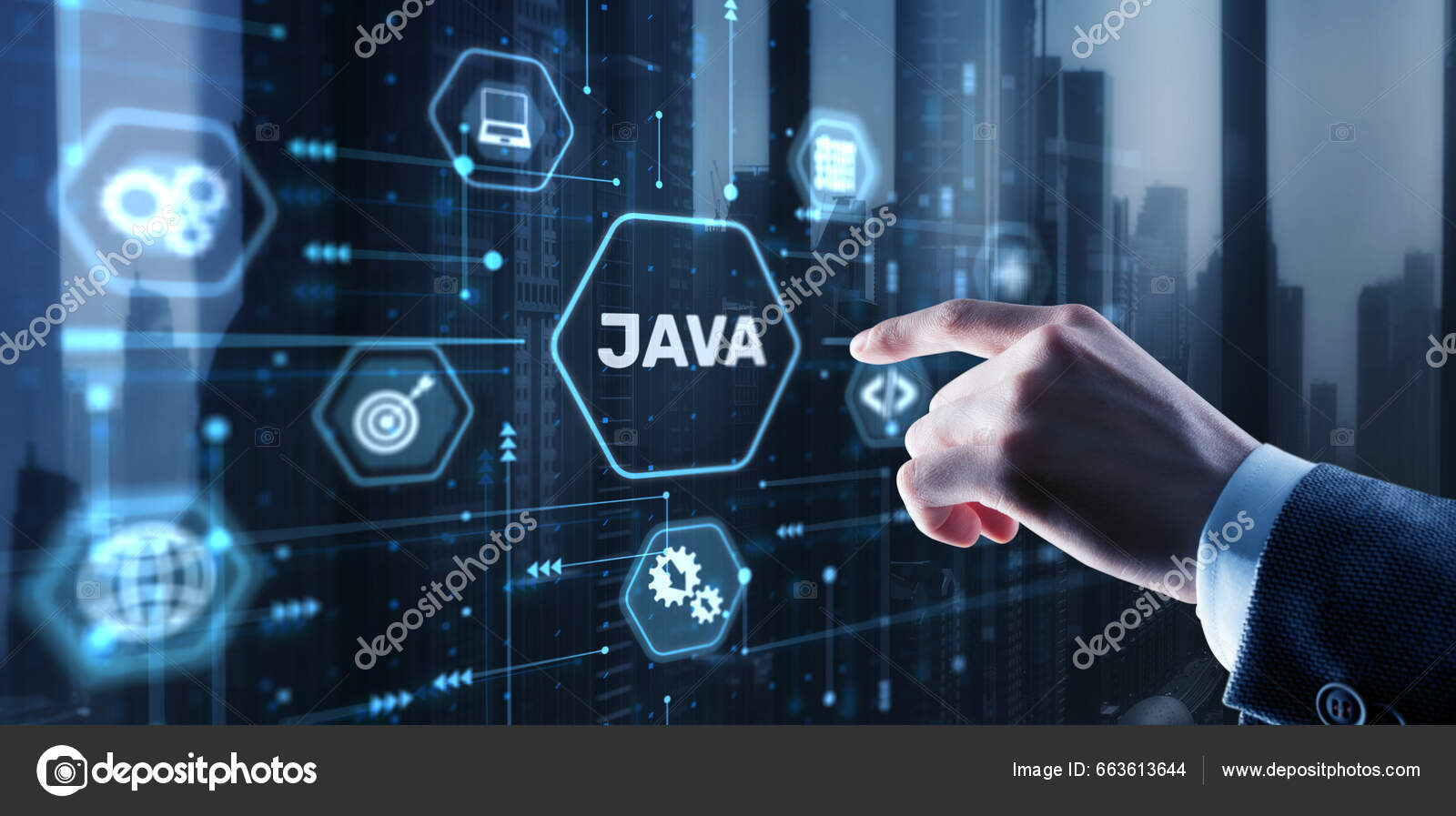 Businessman Clicks Java Programming Language Application Concept ... Businessman Clicks Java Programming Language Application Concept ...