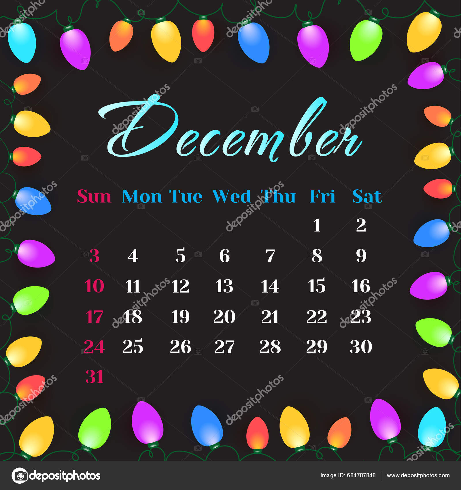 Diciembre 2023 Calendario Diciembre 2023 Ilustración Vectorial Del Calendario Con Vector de ...