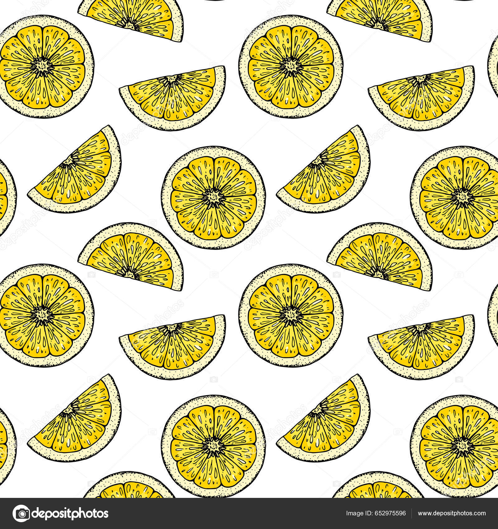 Lemon Slice Seamless Pattern Colorful Hand Drawn Vector Illustration Sketch Stock Vector by ...