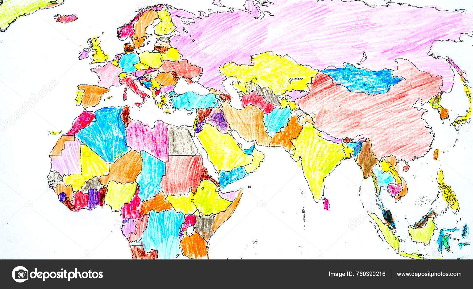 Color Drawing World Map Colored Pencils Children Kids High Quality ...