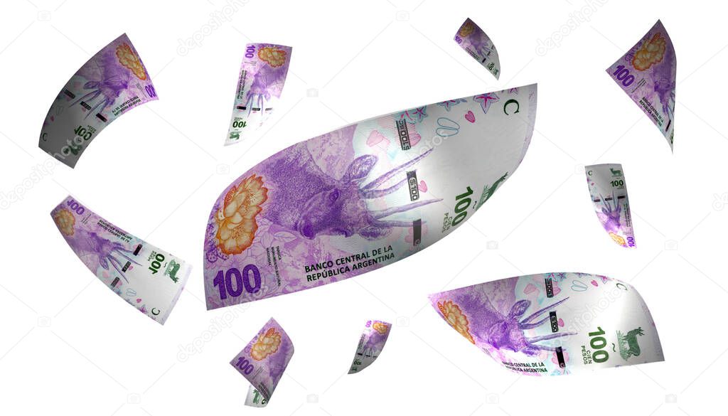 3D Illustration Argentina 100 Pesos Flying Money Banknote 2023