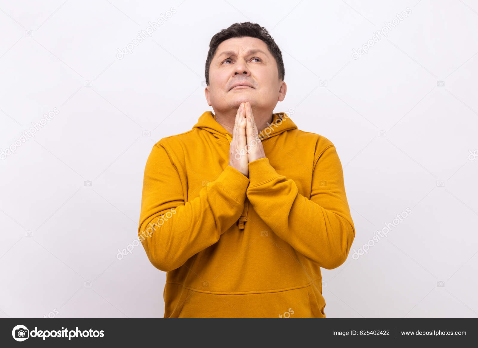 Portrait Handsome Middle Aged Man Praying Heartily Feeling Guilty ...