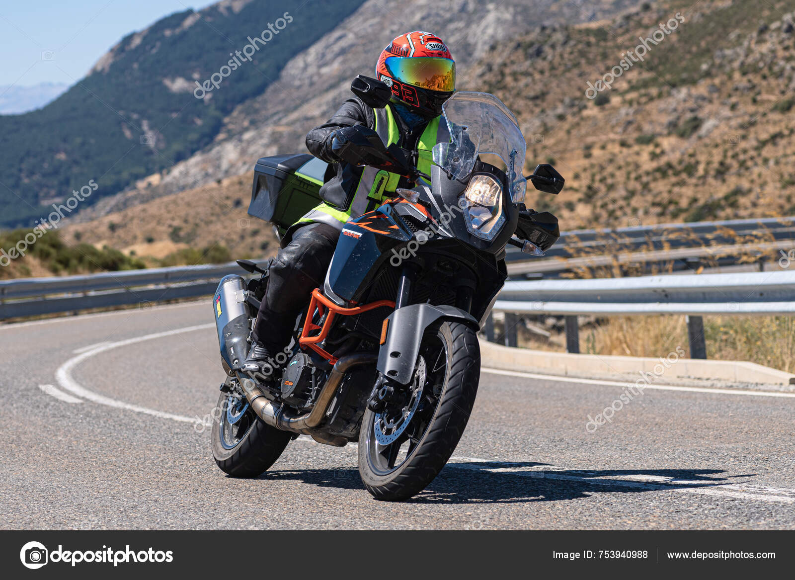 Motorcyclist His Machine Traveling Road Sharp Curve Photography ...