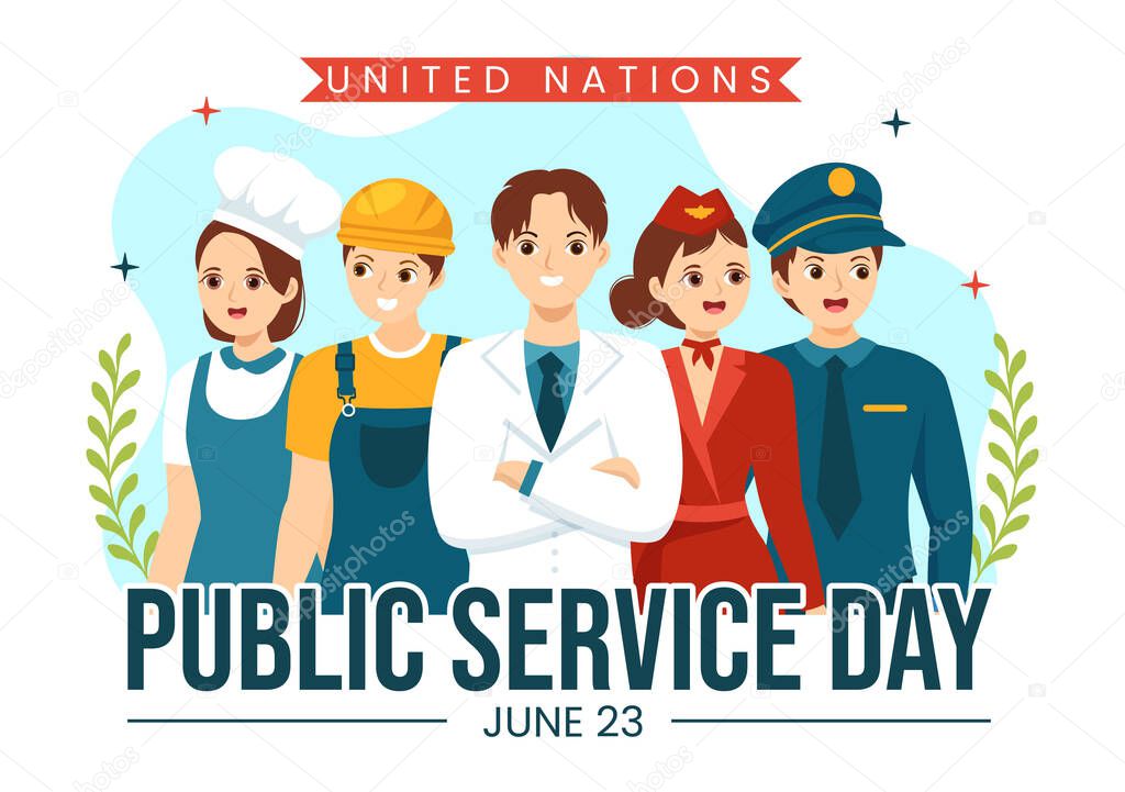 Día del Servicio Público de las Naciones Unidas Ilustración vectorial el 23 de junio con ...