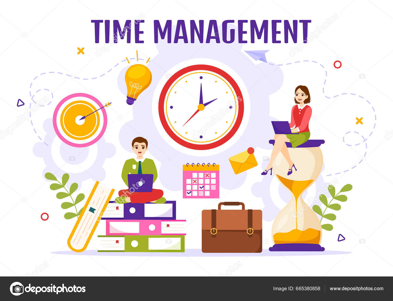 Time Management Vector Illustration Clock Controls Tasks Planning ...