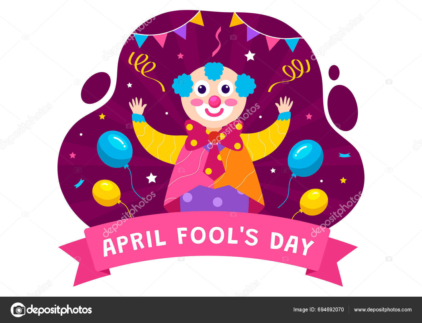 Happy April Fools Day Celebration Illustration Wearing Jester Hat Box ...