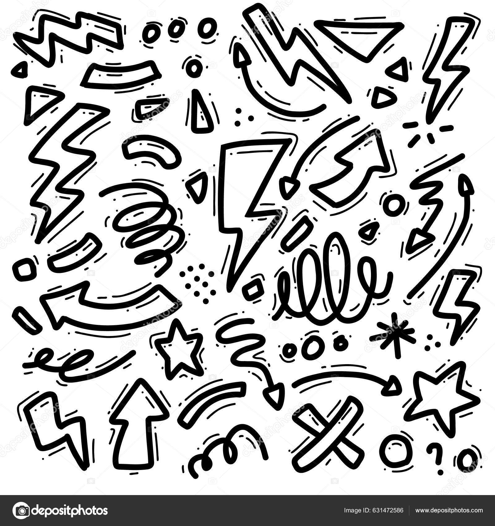 Hand Drawing Doodle Elements Vector Art Abstract Arrow Thunder Stock ...