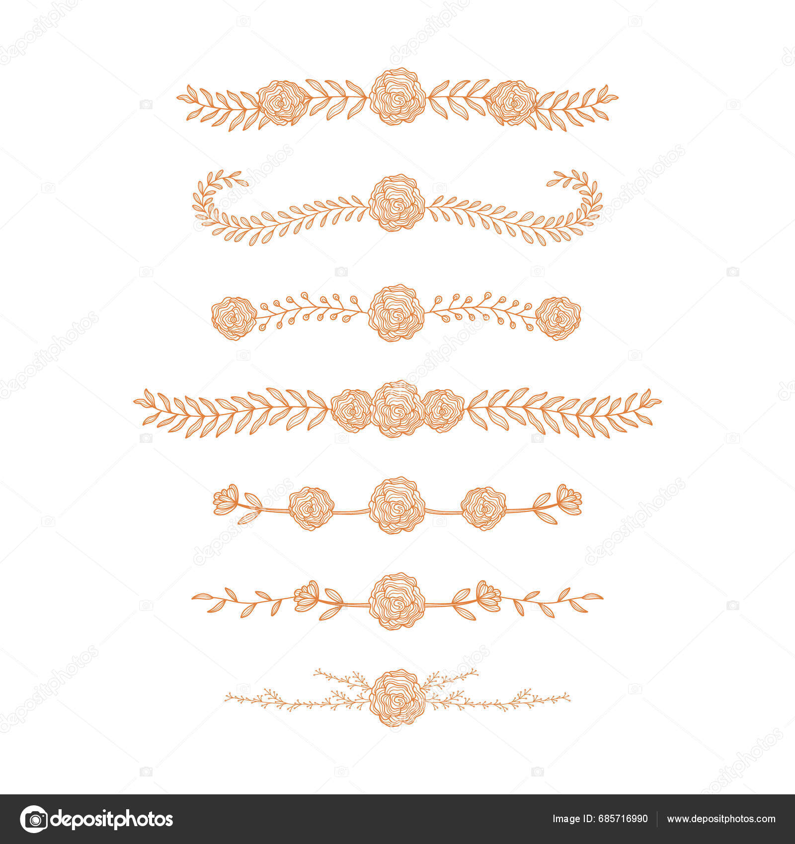 Hand Drawn Line Rustic Style Rose Flowers Divider Border Decoration ...