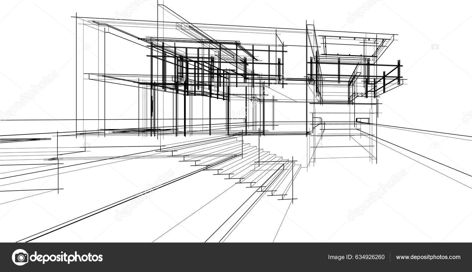 Modern Geometric Architecture Design Rendering Estate Blueprint ...
