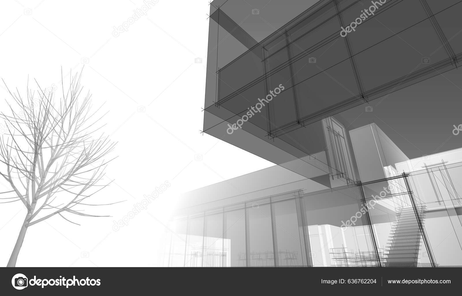 Modern Geometric Architecture Design Rendering Estate Blueprint Architectural Art Outline