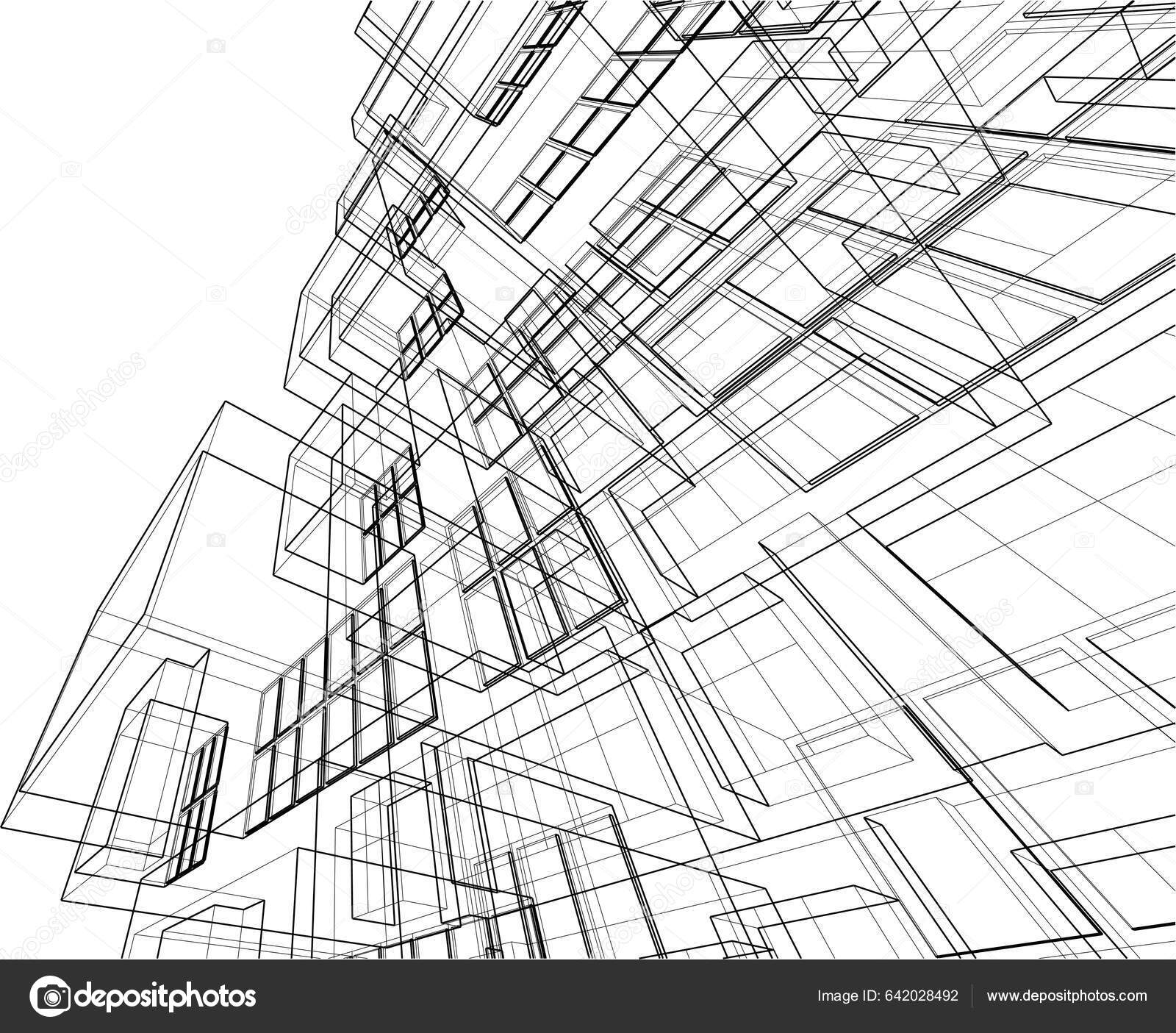 Modern Geometric Architecture Design Rendering Estate Blueprint ...