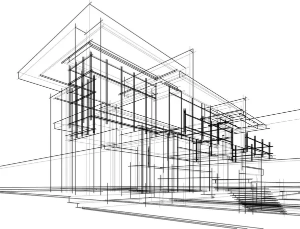House Building Architectural Drawing Vector Illustration Stock Vector
