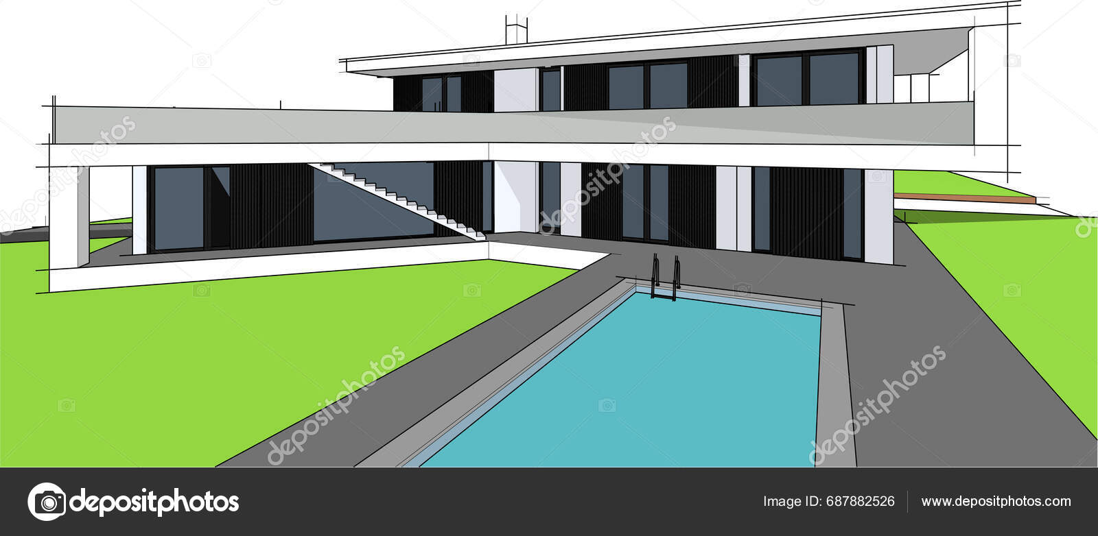 Modern House Pool Vector Illustration Stock Vector by ©YuriyA 687882526
