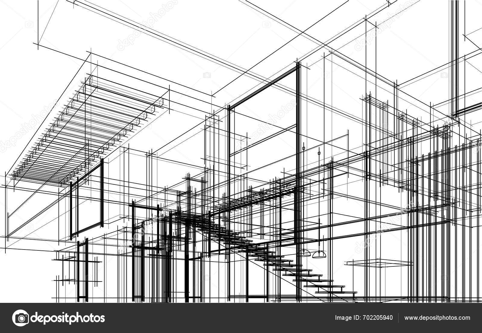 House Building Architectural Drawing Vector Illustration Stock Vector ...