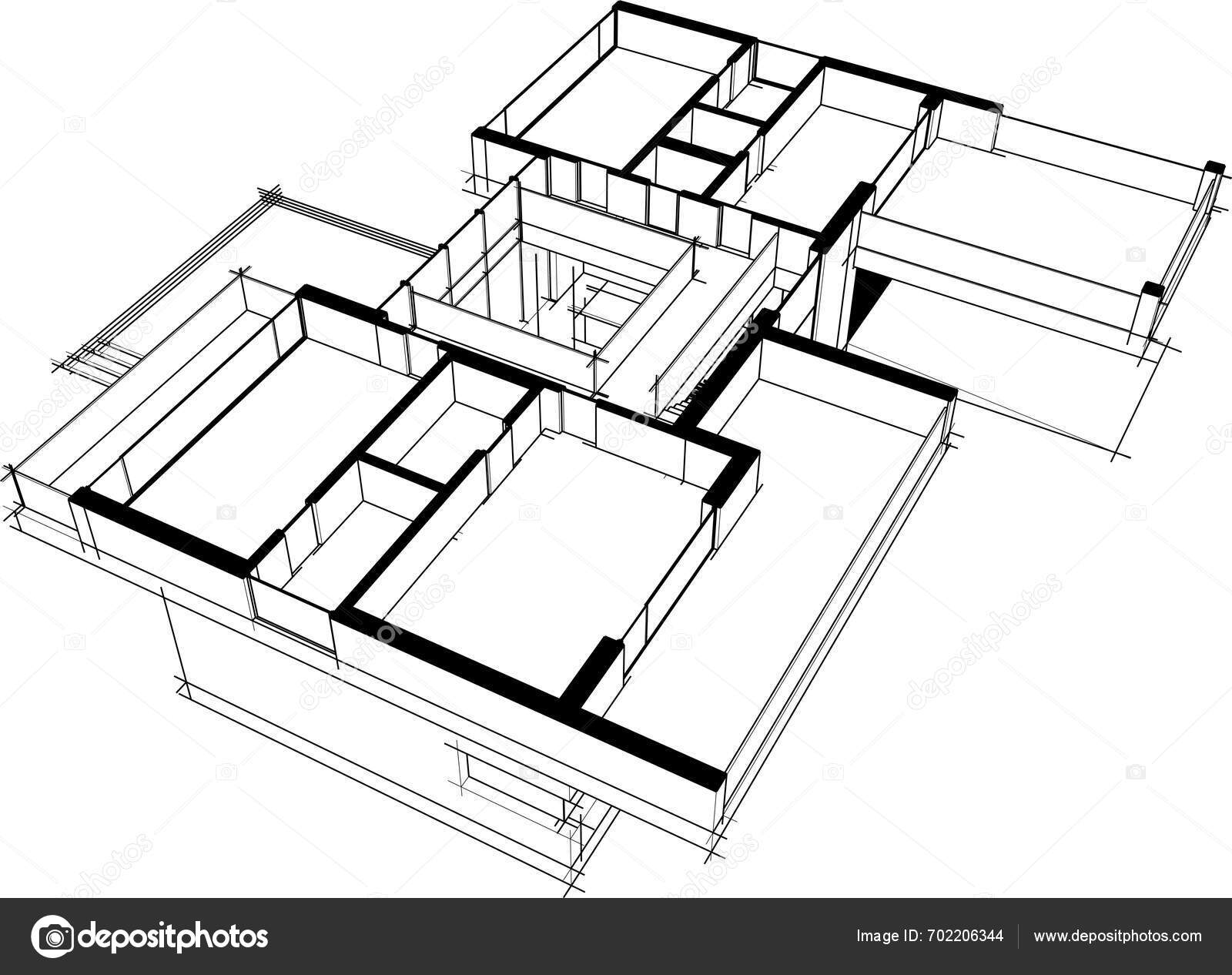 House Building Architectural Drawing Vector Illustration Stock Vector ...