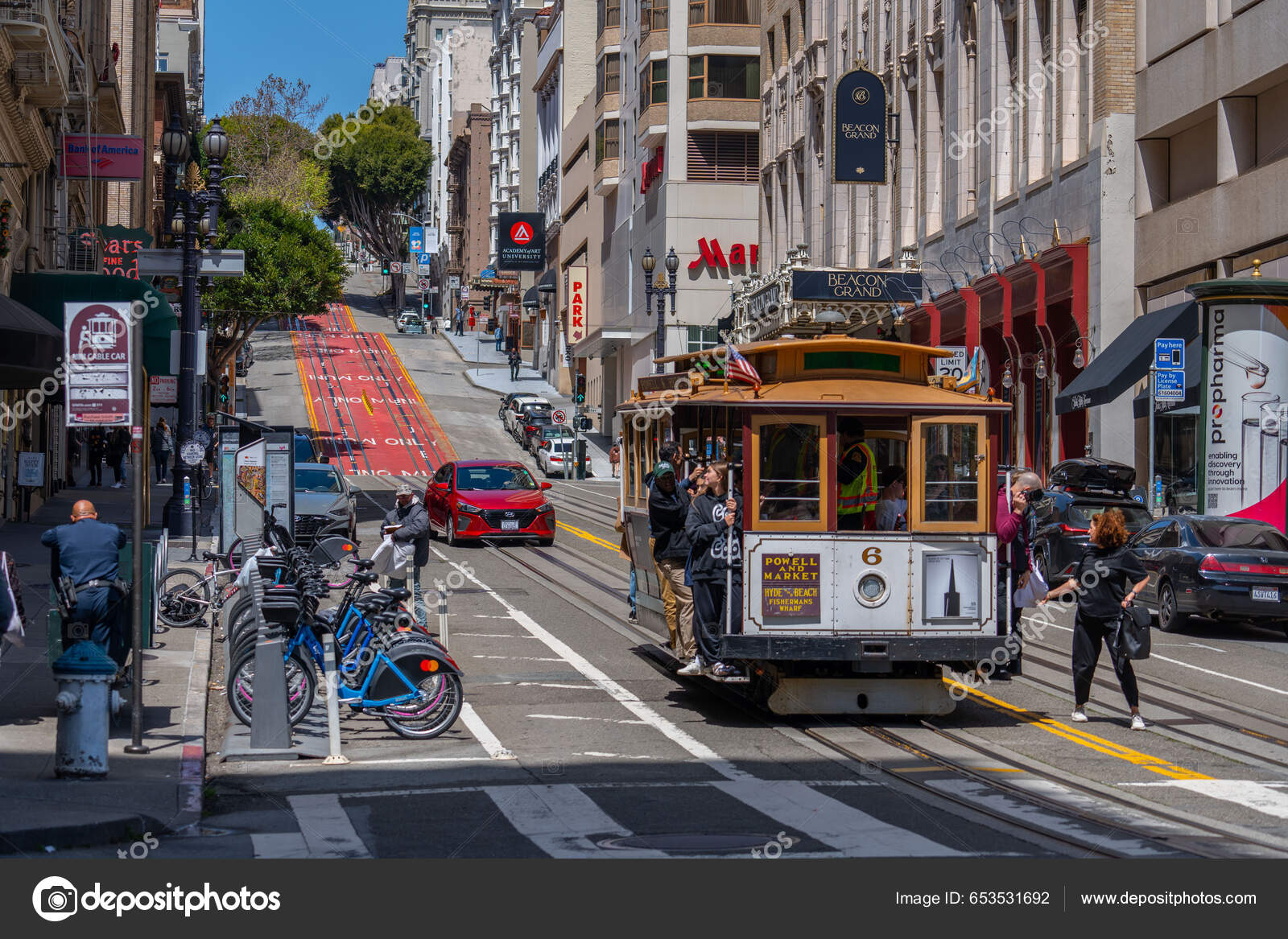 Traditional Cable Cars Riding Famous Street San Francisco California ...