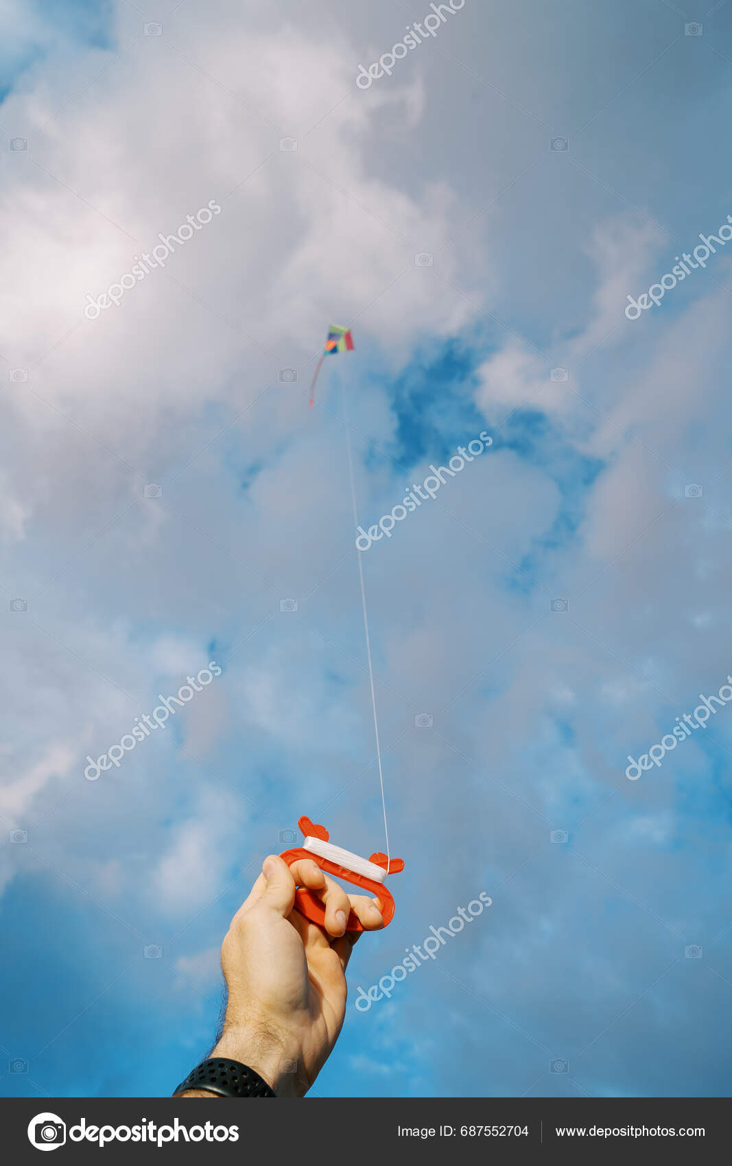 Coil Rope Kite Flying Sky Male Hand High Quality Photo — Stock Photo ...