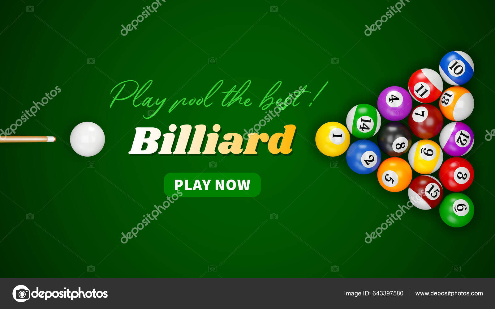 Banner Template Pool Snooker American Billiards Balls Numbers Green ...