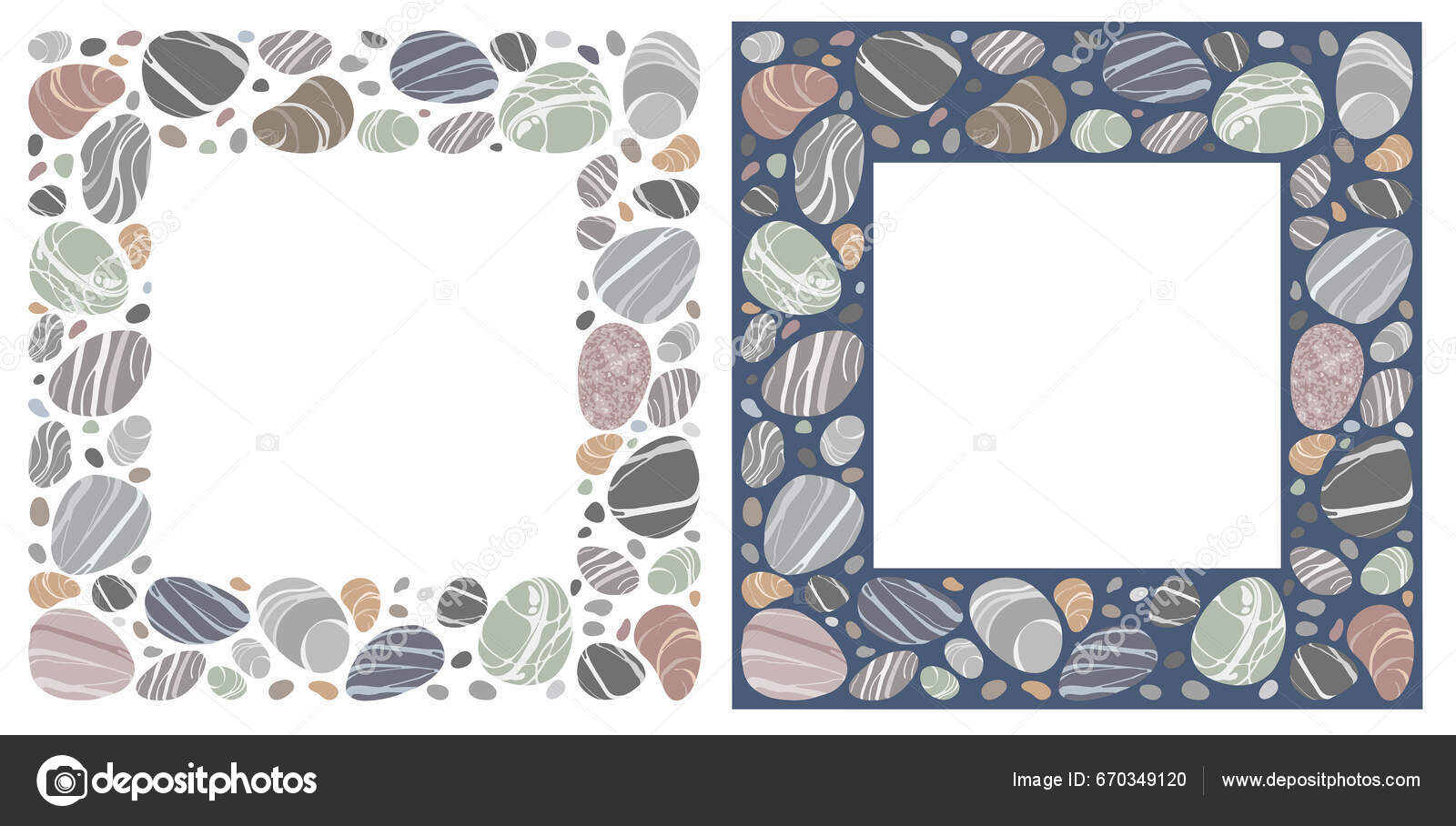 Set Square Frame Beach Pebbles Sea Stones Various Shapes Border Stock ...