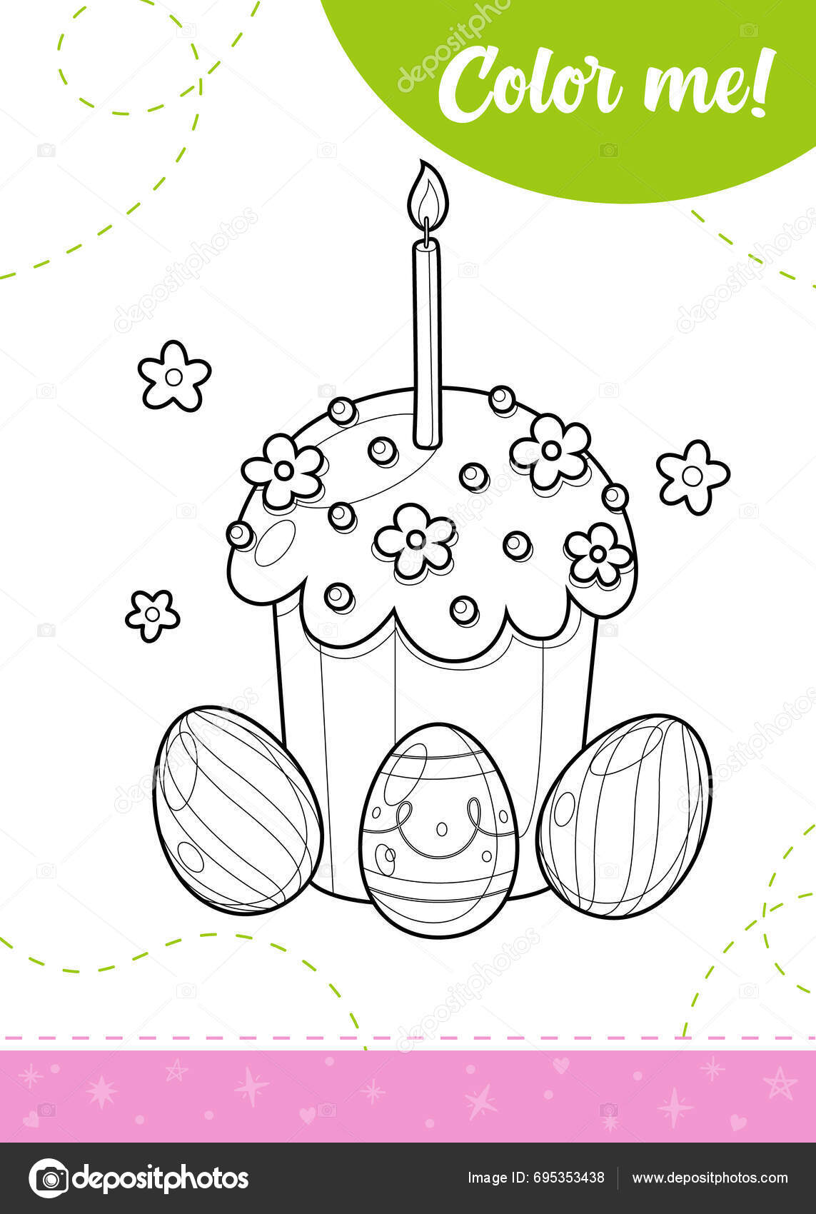 Coloring Page Kids Easter Cake Eggs Printable Worksheet Vector ...