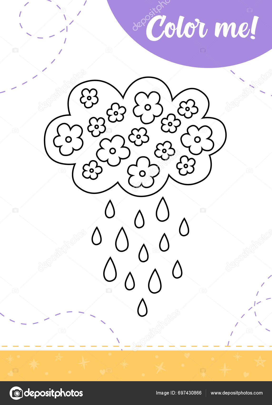 Halaman Pewarnaan Untuk Anak Anak Dengan Awan Hujan Kartun Lembar ...