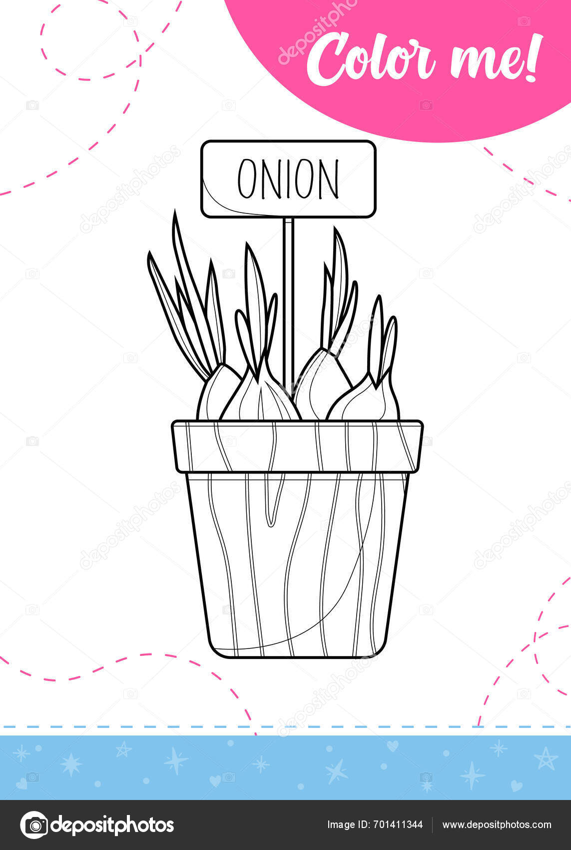 Desenho Para Colorir Para Crianças Com Cebola Brotada Panela Uma Vetor ...