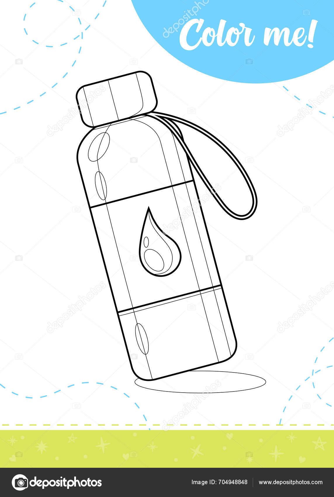 Coloring Page Kids Water Bottle Printable Worksheet Vector Illustration ...
