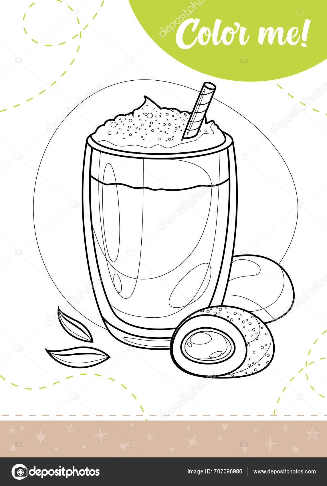 Coloring Page Kids Matcha Latte Cup Japanese Dessert Mochi Printable ...