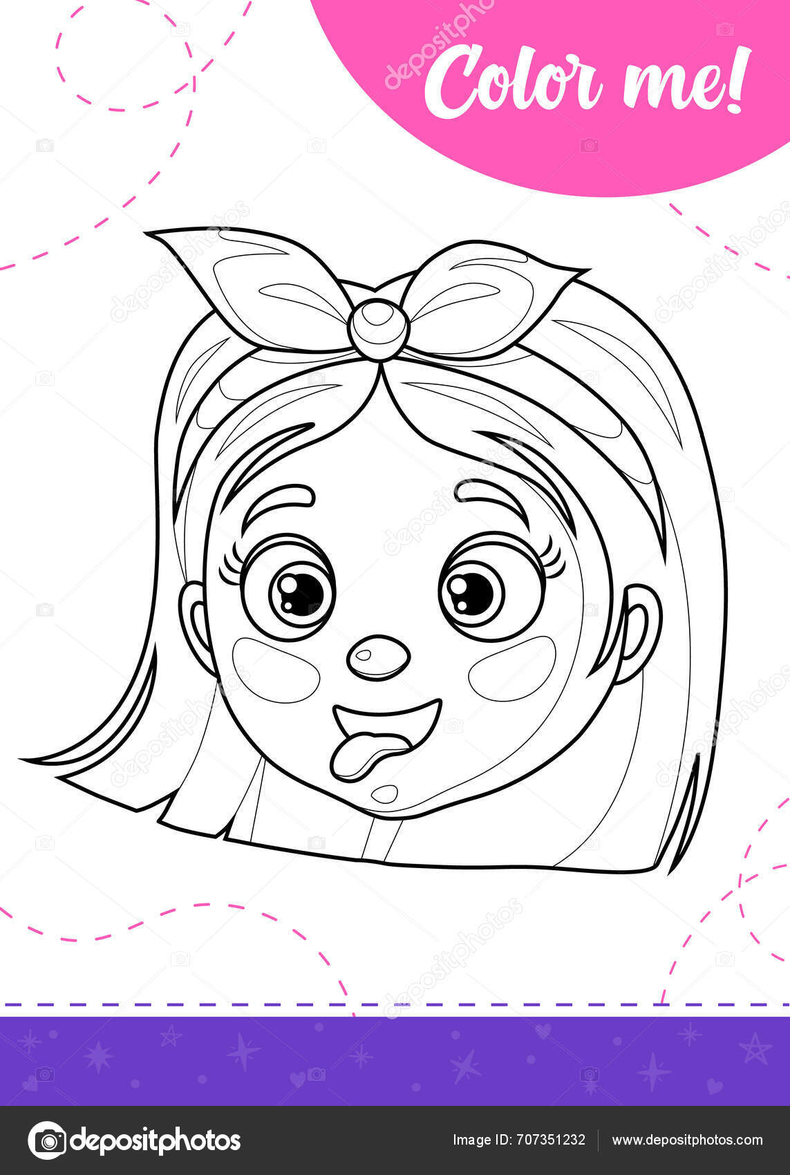 Coloring Page Kids Cute Cartoon Girl Character Excited Emotion ...