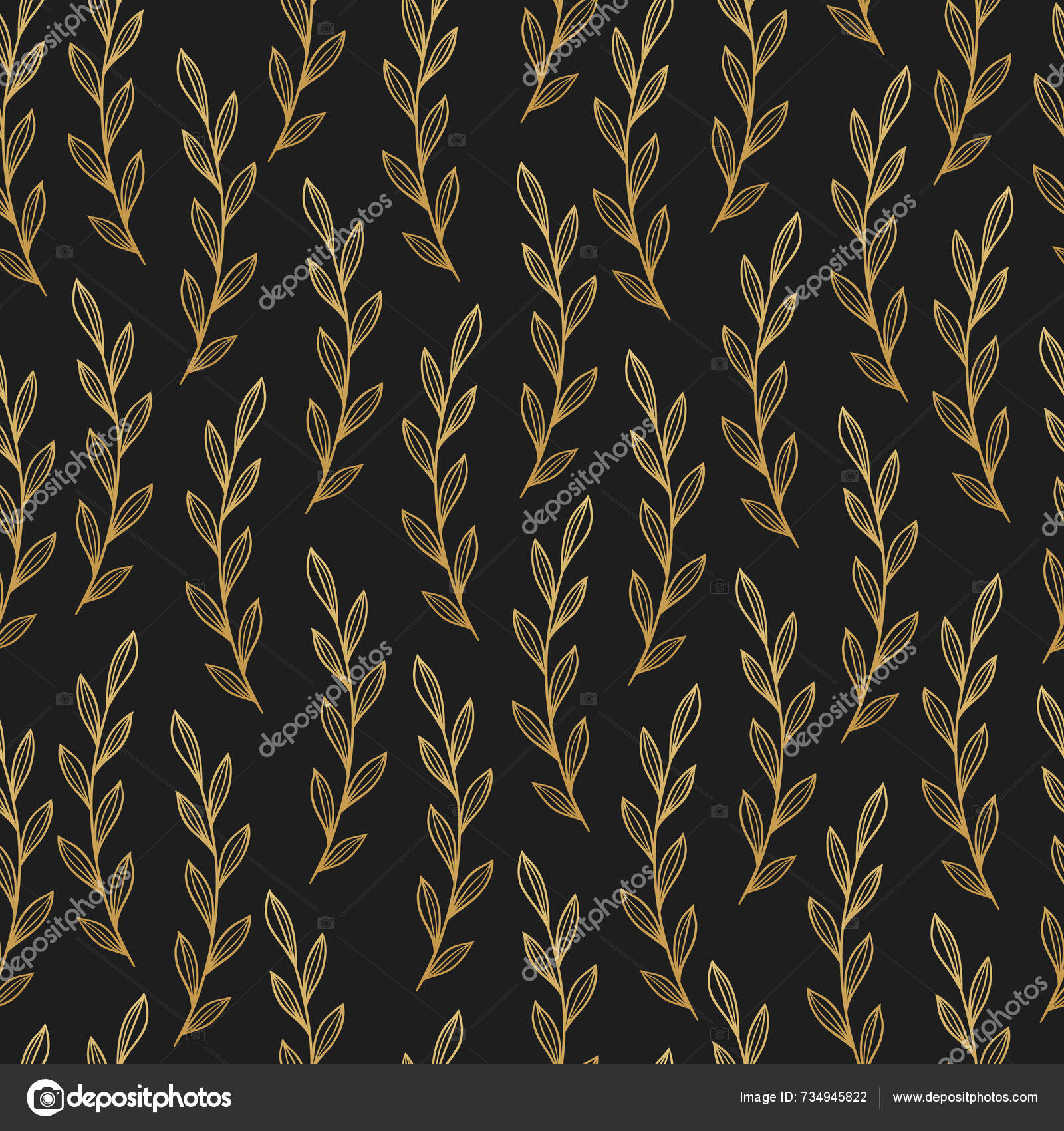 Golden Linear Plant Pattern Dark Background Stock Vector by ©Elen_Art ...